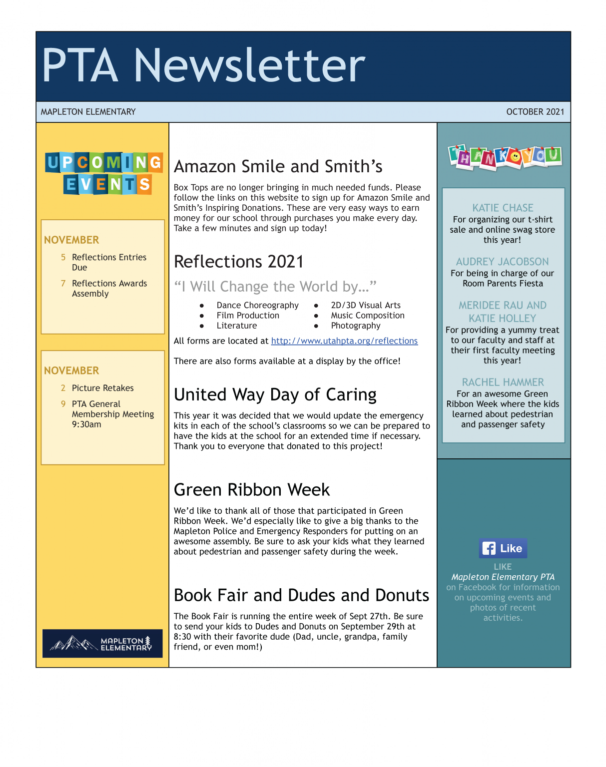PTA Newsletter October 2021 – Mapleton Elementary PTA